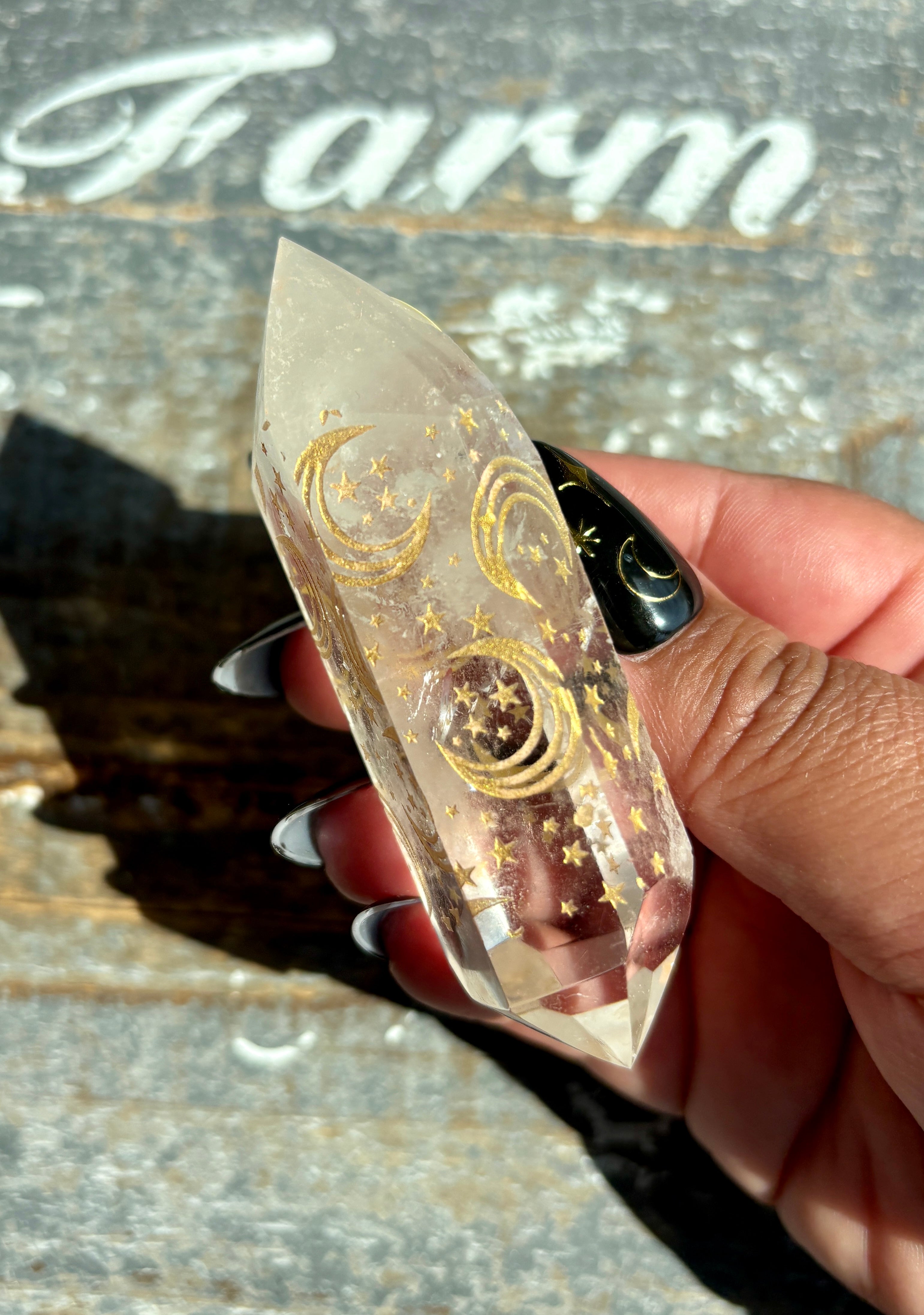 Gorgeous Clear Quartz Gold Embossed Wand | R – ColdBrewCrystals